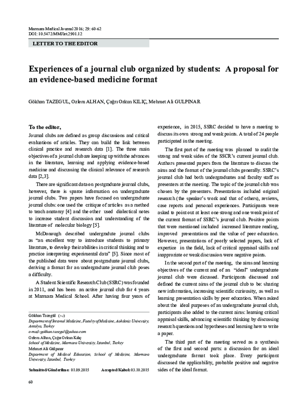 Experiences of a journal club organized by students: A proposal for an ...