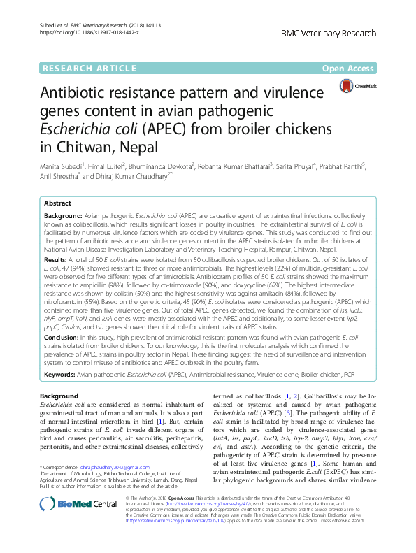 (PDF) Antibiotic resistance pattern and virulence genes content in ...