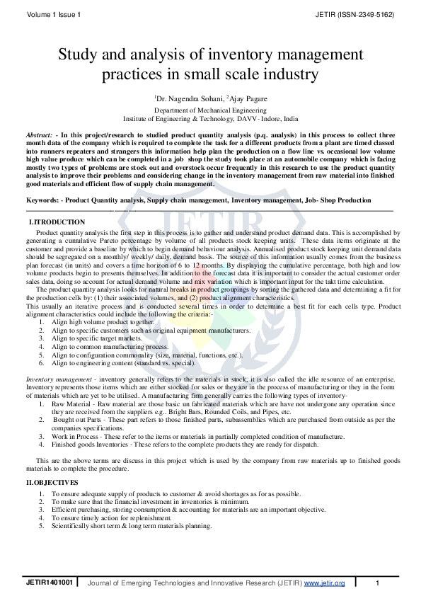 (PDF) Study and Analysis of Inventory Management Practices in Small ...