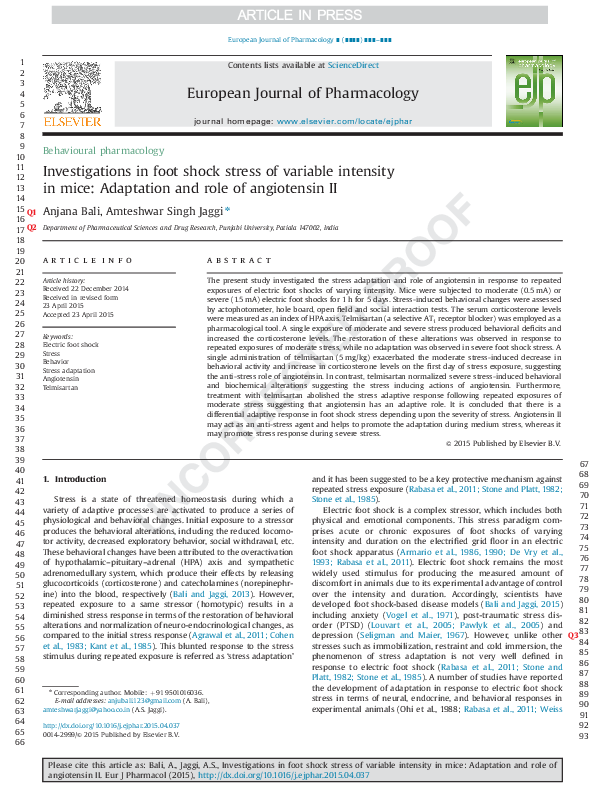 (PDF) Investigations in foot shock stress of variable intensity in mice ...