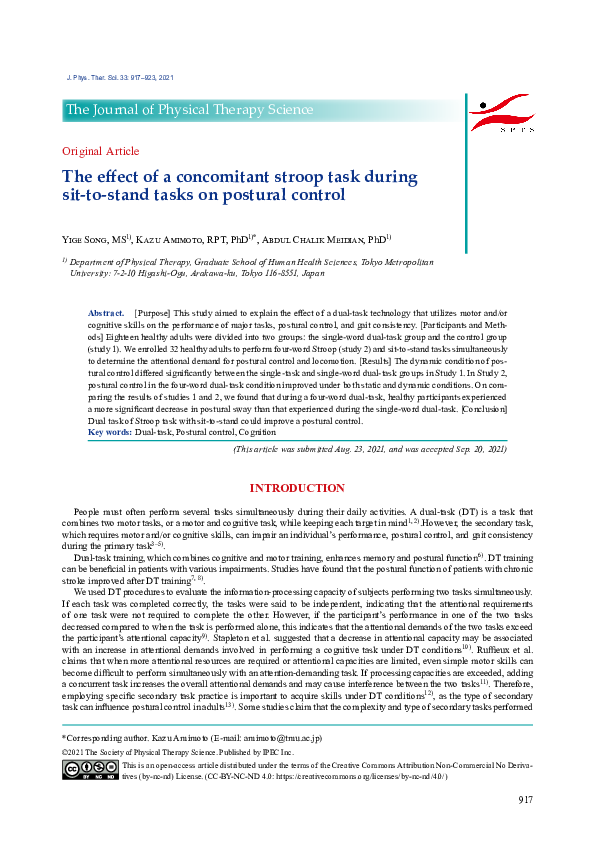 (PDF) The effect of a concomitant stroop task during sit-to-stand tasks on postural control