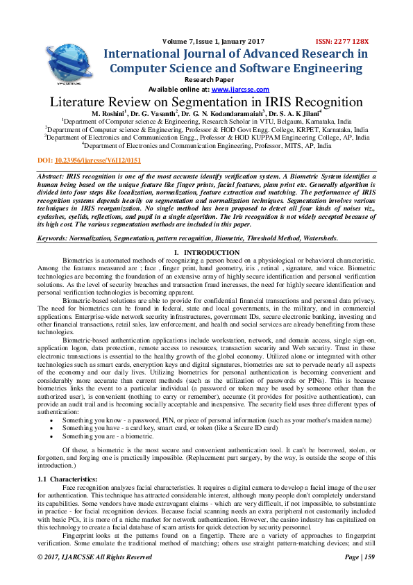 (PDF) Literature Review on Segmentation in IRIS Recognition