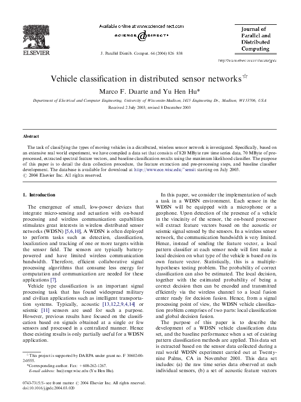 (PDF) Vehicle classification in distributed sensor networks