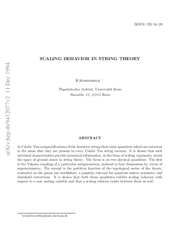 (PDF) Scaling behavior in string theory