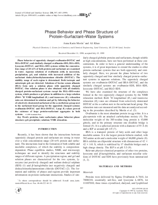 (PDF) Phase Behavior and Phase Structure of Protein?Surfactant?Water ...