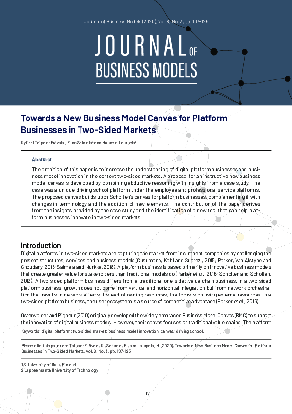 (PDF) Towards a New Business Model Canvas for Platform Businesses in ...