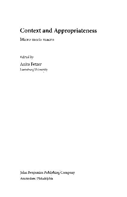 (PDF) Context and Appropriateness