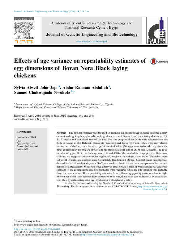 (PDF) Effects of age variance on repeatability estimates of egg ...