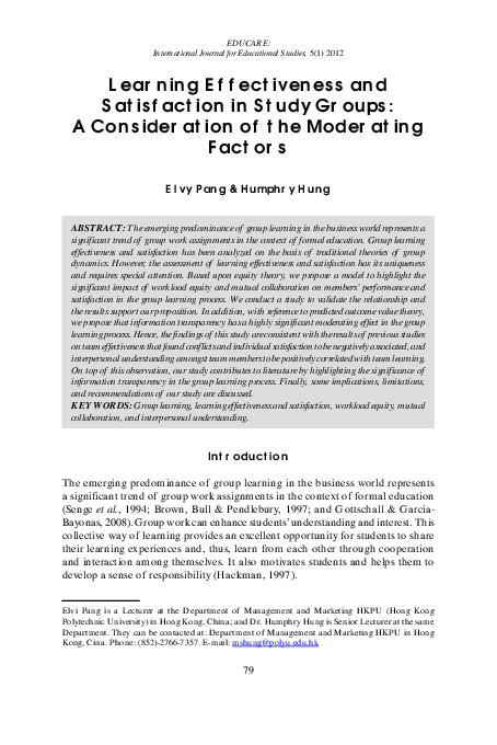 (PDF) Learning Effectiveness and Satisfaction in Study Groups: A Consideration of the Moderating ...