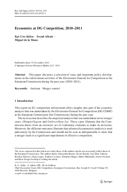 (PDF) Economics at DG Competition, 2010–2011