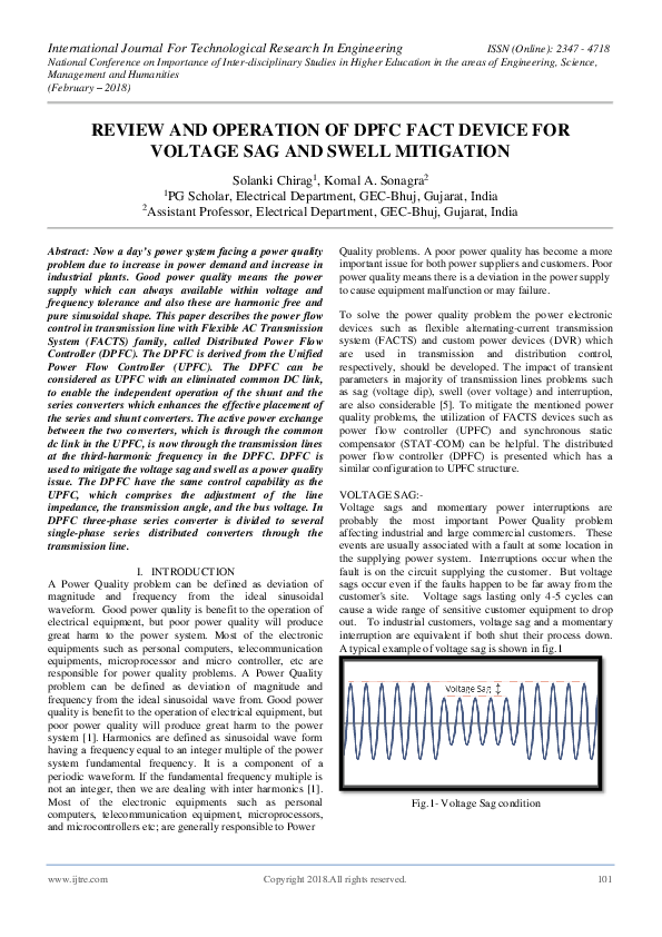 Pdf Review And Operation Of Dpfc Fact Device For Voltage Sag And