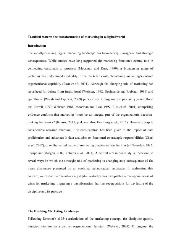 (PDF) Troubled waters: the transformation of marketing in a digital world