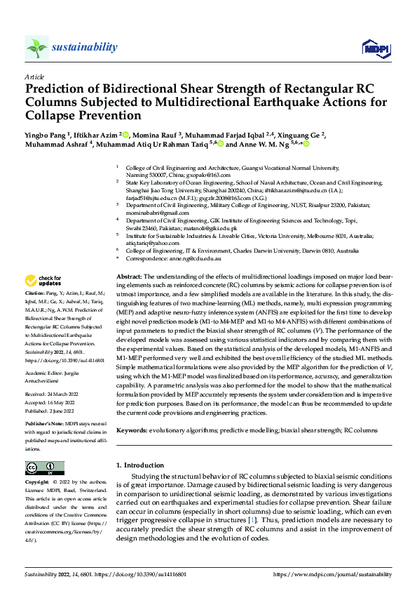 Pdf Prediction Of Bidirectional Shear Strength Of Rectangular Rc Columns Subjected To