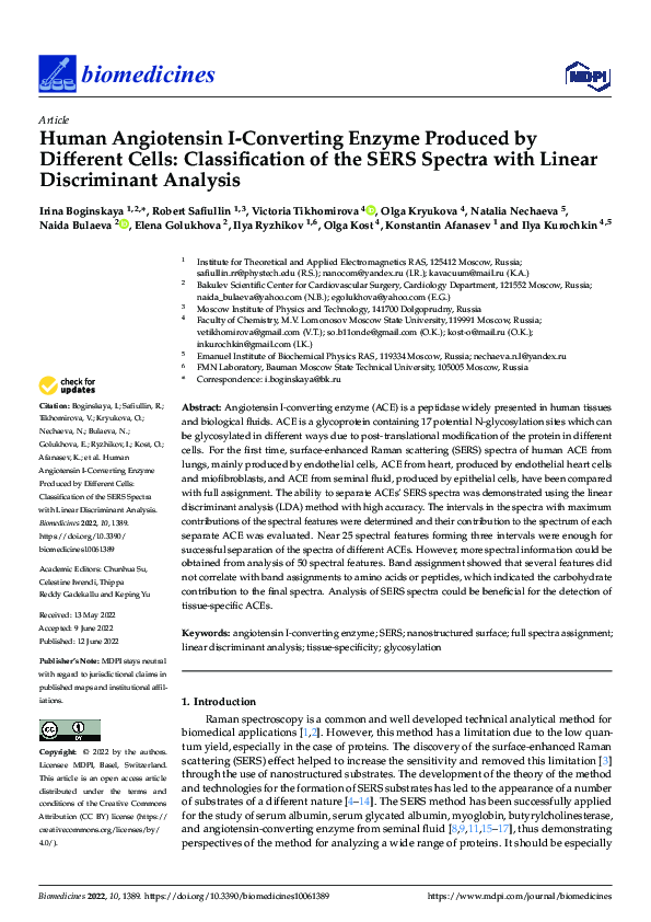 (PDF) Human Angiotensin I-Converting Enzyme Produced by Different Cells: Classification of the ...