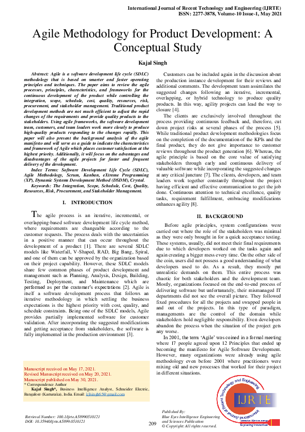 (PDF) Agile Methodology for Product Development: A Conceptual Study