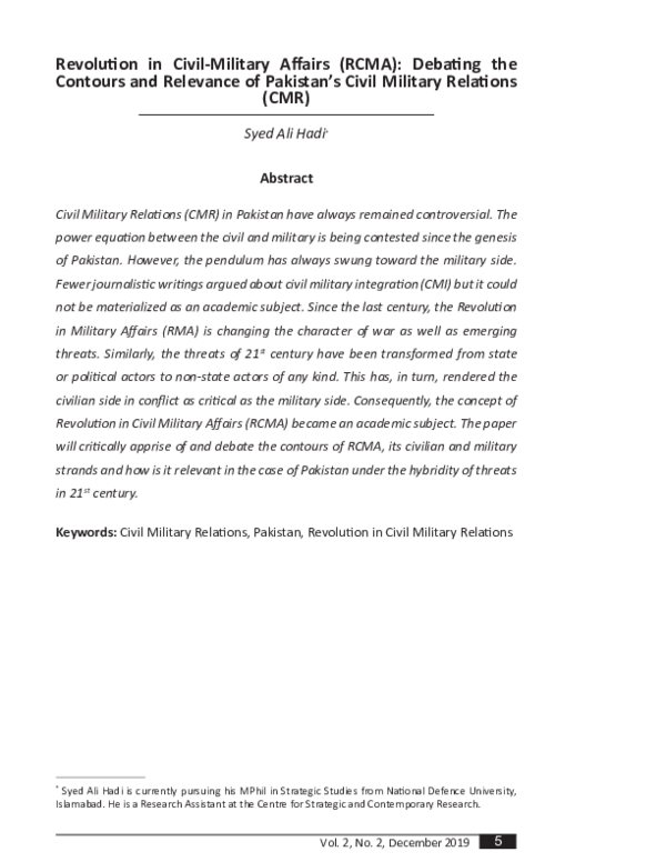(PDF) Revolution in Civil-Military Affairs (RCMA): Debating the ...