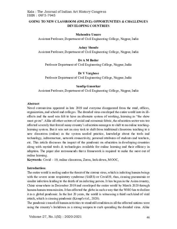 (PDF) GOING TO NEW CLASSROOM (ONLINE) OPPORTUNITIES & CHALLENGES IN ...