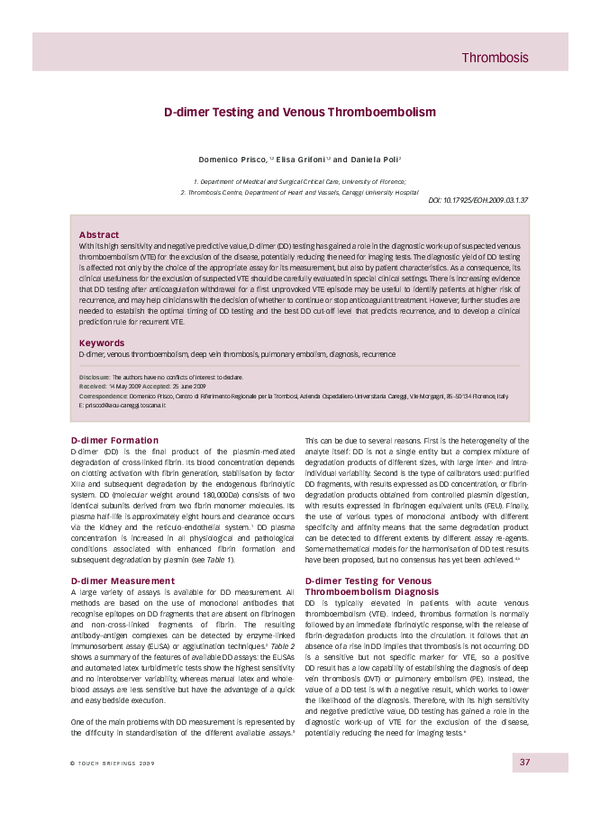 (PDF) D-dimer Testing and Venous Thromboembolism