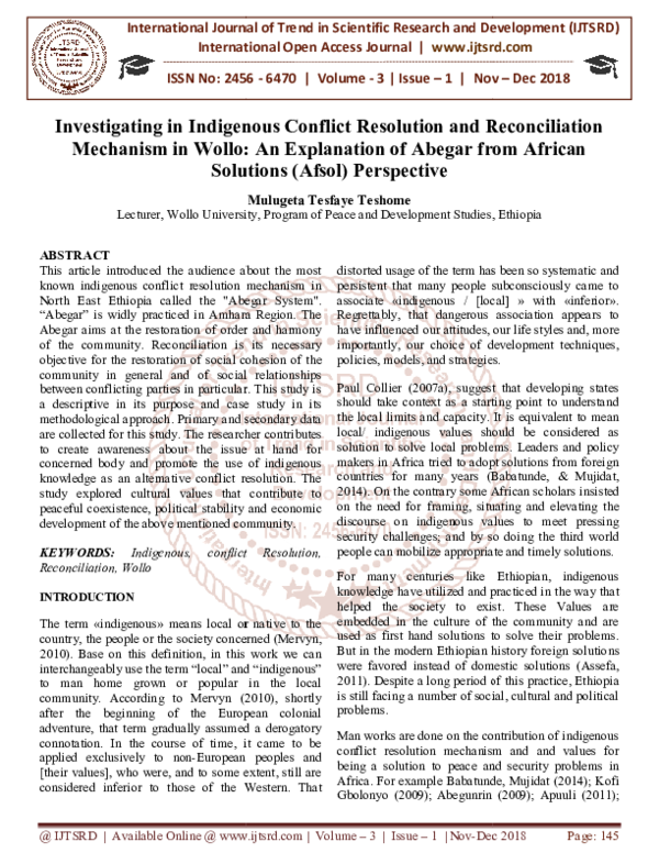 (PDF) Investigating in Indigenous Conflict Resolution and Reconciliation Mechanism in Wollo: An ...