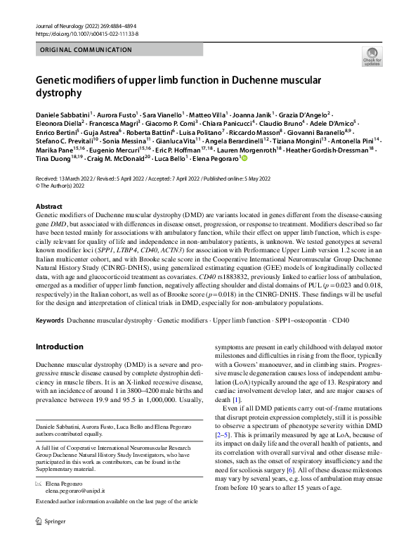 (PDF) Genetic modifiers of upper limb function in Duchenne muscular ...