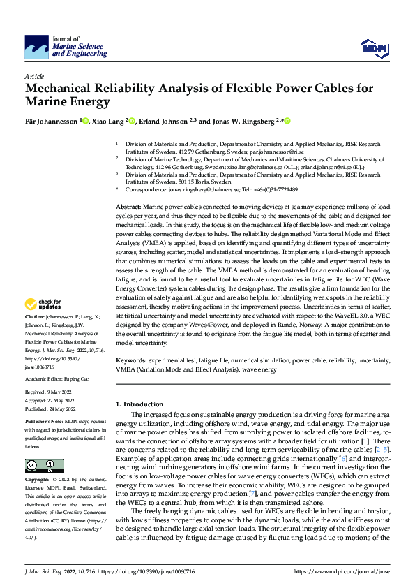 (PDF) Mechanical Reliability Analysis of Flexible Power Cables for ...