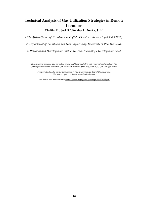 (PDF) Technical Analysis of Gas Utilization Strategies in Remote Locations