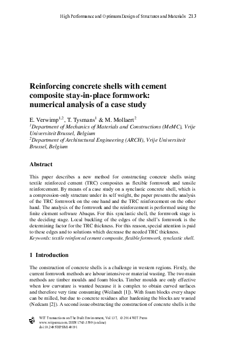 (PDF) Reinforcing concrete shells with cement composite stay-in-place formwork: numerical ...