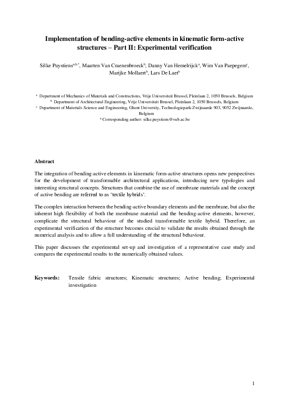 (PDF) Implementation of bending-active elements in kinematic form-active structures – Part II ...