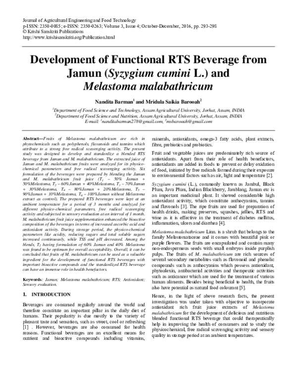(PDF) Development of Functional RTS Beverage from Jamun (Syzygium ...