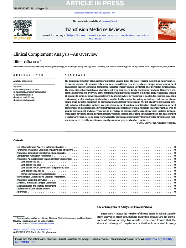 (PDF) Clinical Complement Analysis—An Overview