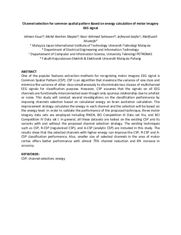 (PDF) Channel selection for common spatial pattern Based on energy calculation of motor imagery ...