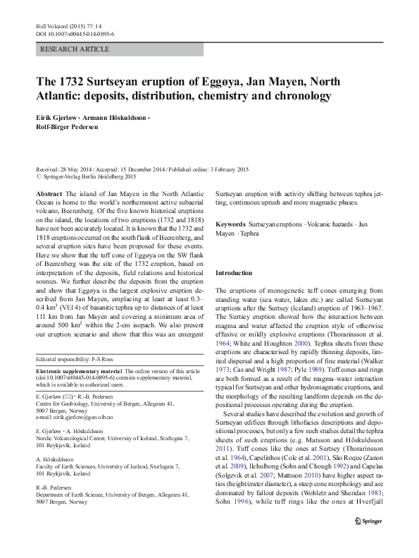 (PDF) The 1732 Surtseyan eruption of Eggøya, Jan Mayen, North Atlantic ...