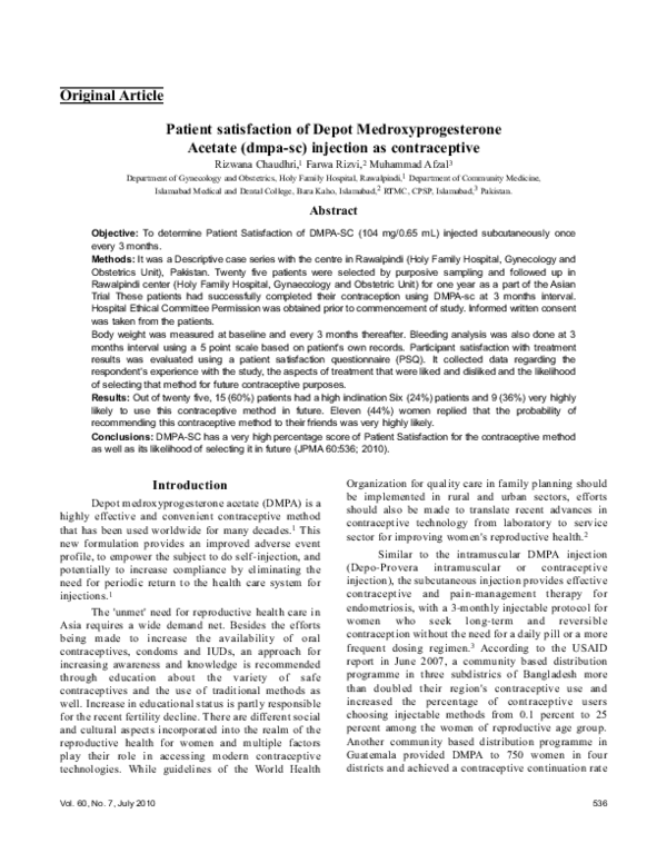(PDF) Patient satisfaction of depot medroxyprogesterone acetate (dmpa ...