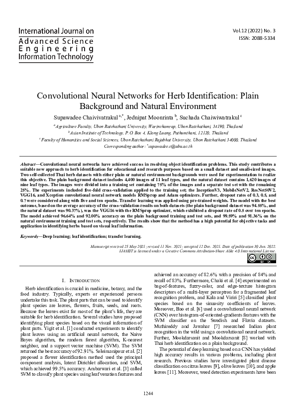 (PDF) Convolutional Neural Networks for Herb Identification: Plain Background and Natural ...