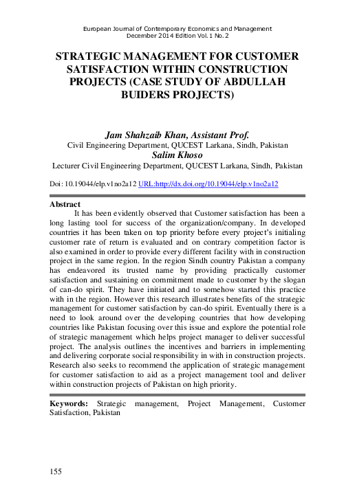 (PDF) Strategic Management for Customer Satisfaction Within ...