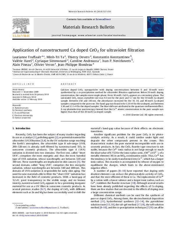 (PDF) Application of nanostructured Ca doped CeO2 for ultraviolet ...
