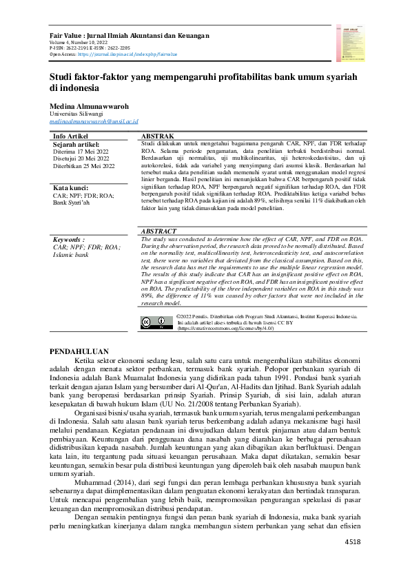 (PDF) Studi faktor-faktor yang mempengaruhi profitabilitas bank umum syariah di indonesia