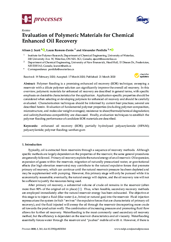 (PDF) Evaluation of Polymeric Materials for Chemical Enhanced Oil Recovery