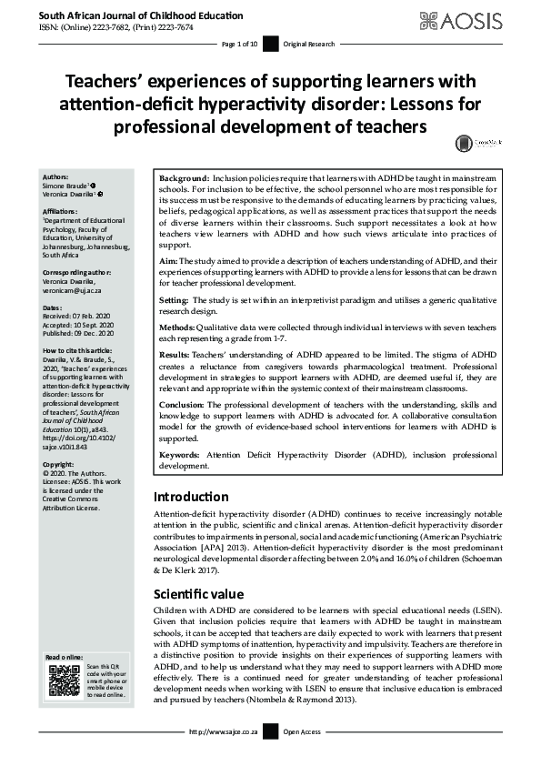 (PDF) Teachers’ experiences of supporting learners with attention ...