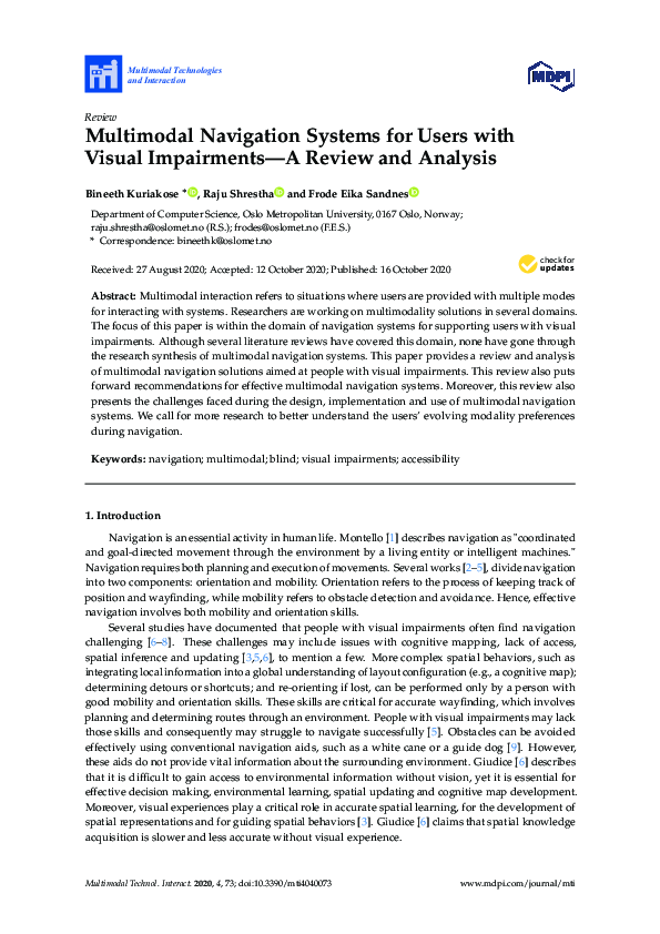 (PDF) Multimodal Navigation Systems for Users with Visual Impairments—A Review and Analysis
