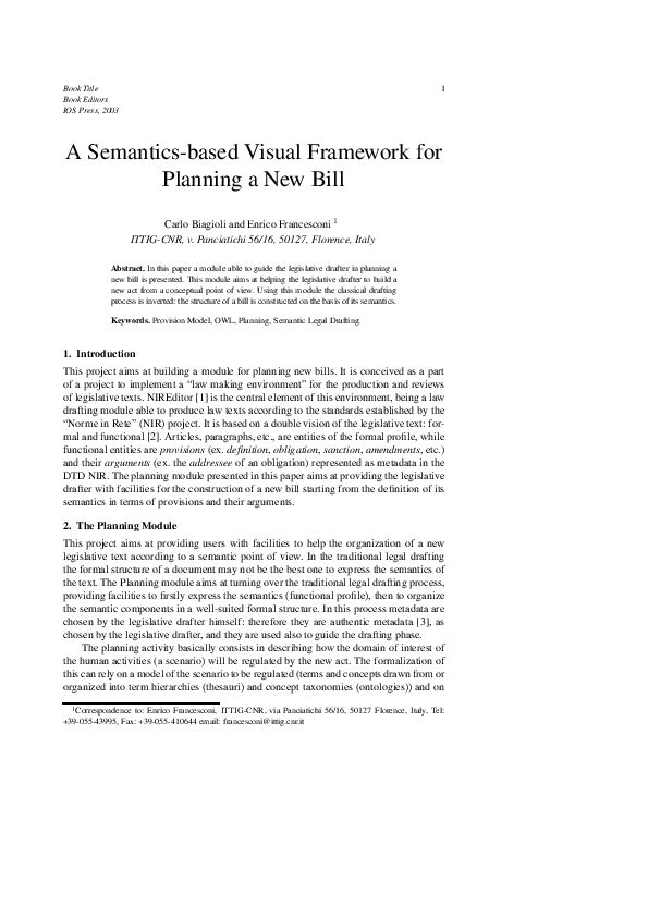 (PDF) A Semantics-based Visual Framework for Planning a New Bill