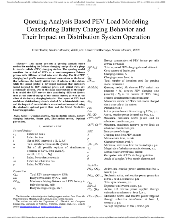(PDF) Queuing Analysis Based PEV Load Modeling Considering Battery Charging Behavior and Their ...