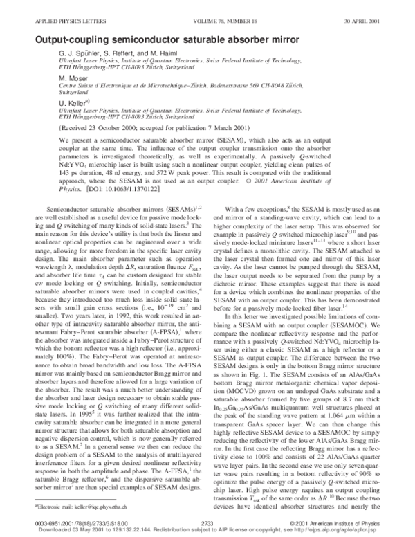 (PDF) Output-coupling semiconductor saturable absorber mirror