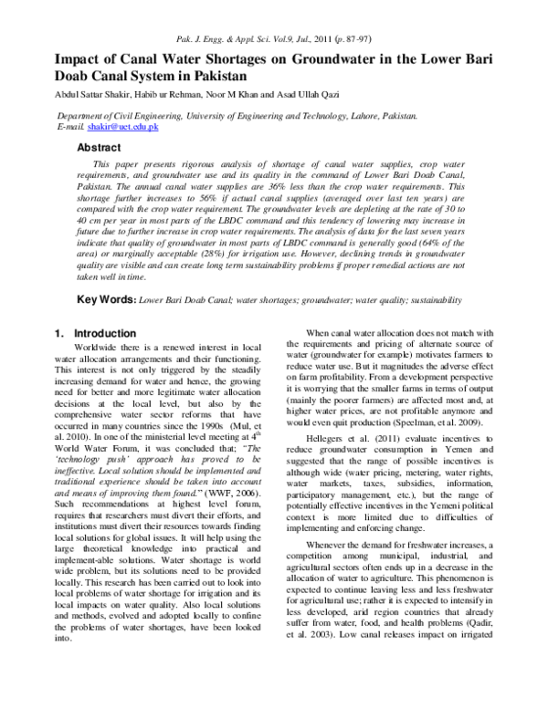 (PDF) Impact of Canal Water Shortages on Groundwater in the Lower Bari ...