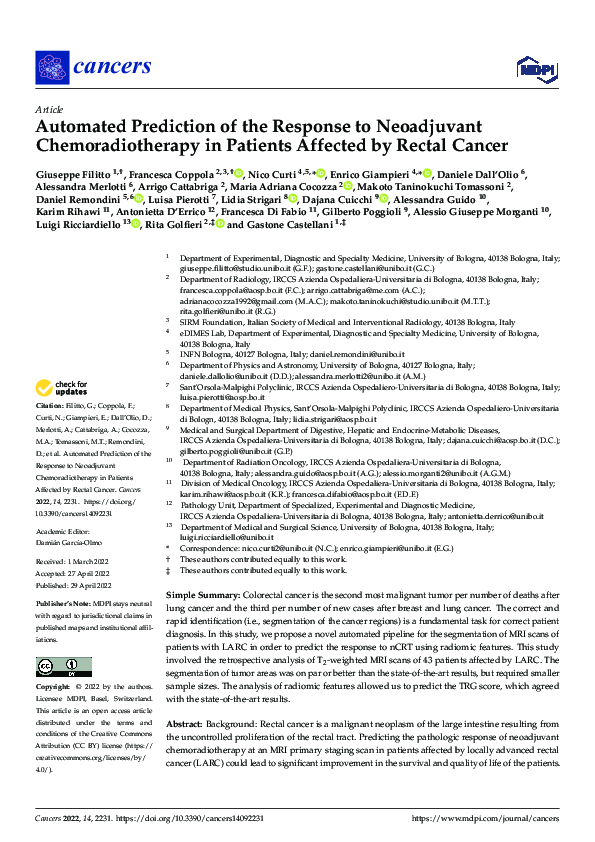 (PDF) Automated Prediction of the Response to Neoadjuvant Chemoradiotherapy in Patients Affected ...