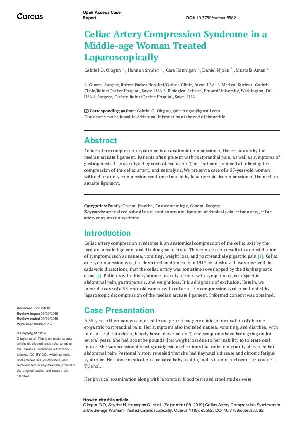 (PDF) Celiac Artery Compression Syndrome in a Middle-age Woman Treated ...