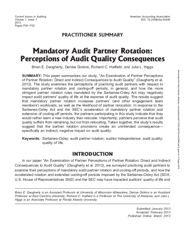 (PDF) Mandatory Audit Partner Rotation: Perceptions of Audit Quality Consequences