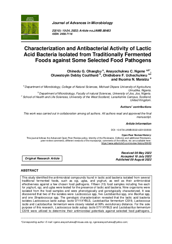 (PDF) Characterization and Antibacterial Activity of Lactic Acid Bacteria Isolated from ...