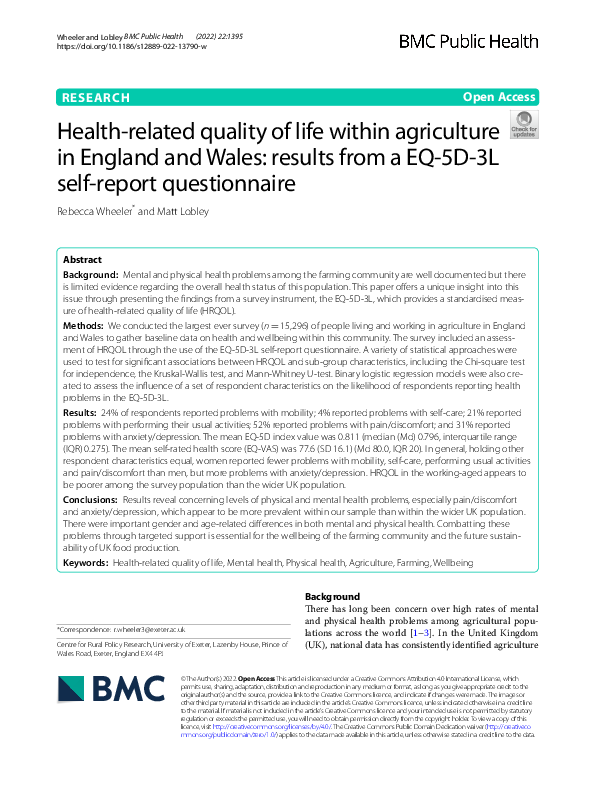 (PDF) Health-related quality of life within agriculture in England and Wales: results from a EQ ...