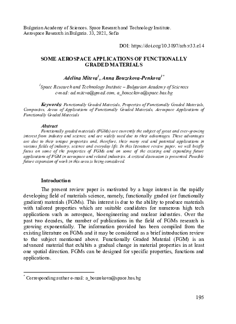 Pdf Some Aerospace Applications Of Functionally Graded Materials